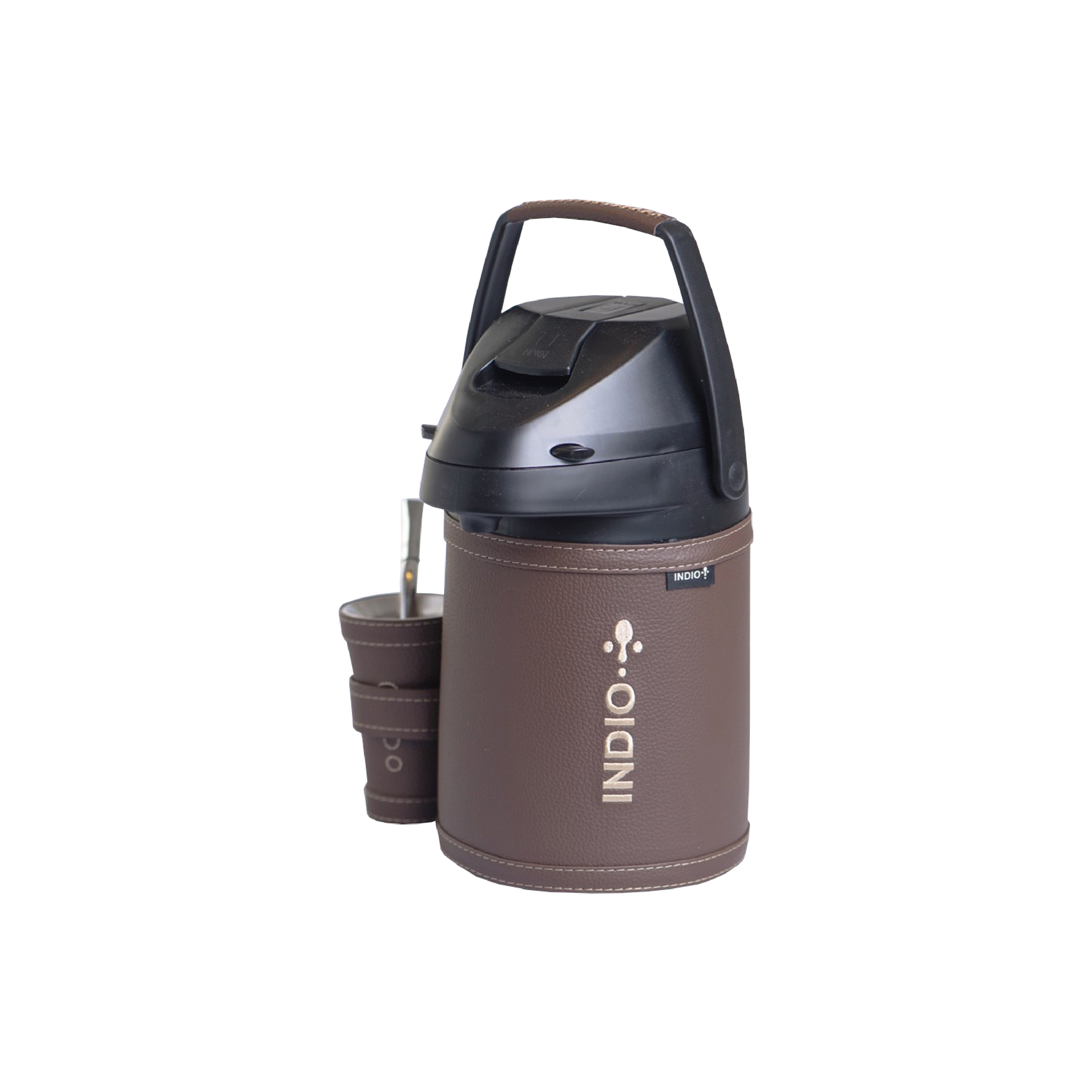 TERMO DE TERERE INDIO INOX 2.5 LTS CUERO MARRÓN CHOCOLATE GRANEADO - Yasui